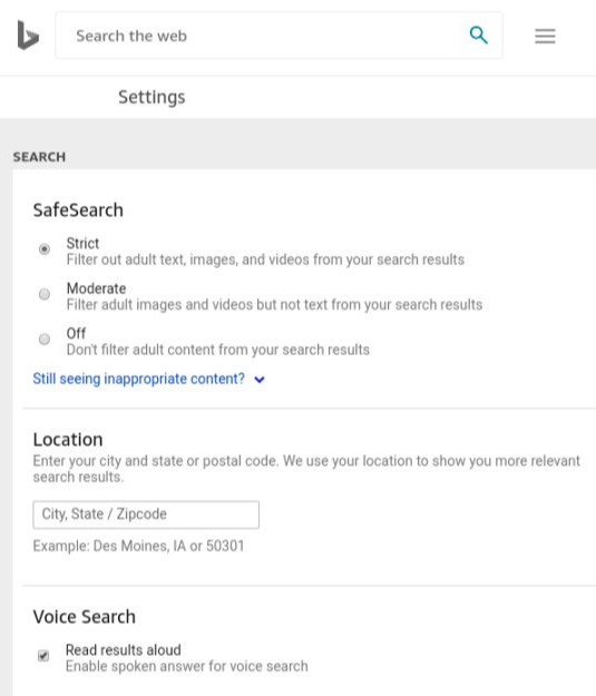 Disable Bing Safesearch