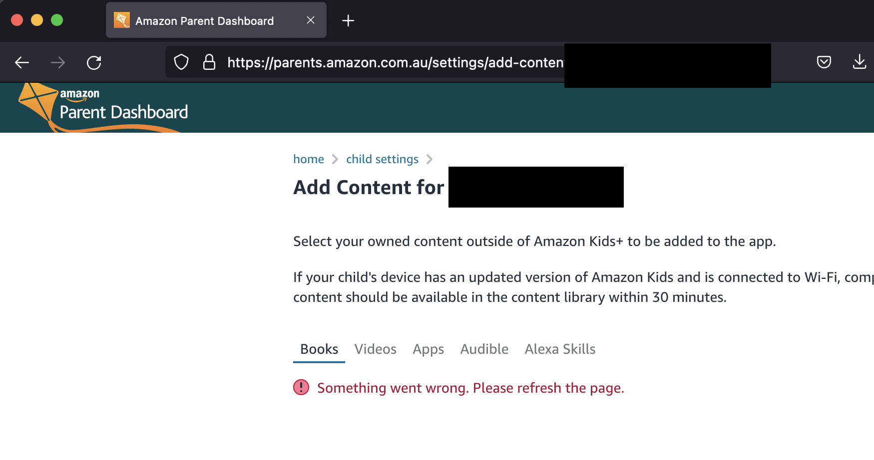 Moved to Australia: Amazon Kids profiles stop working