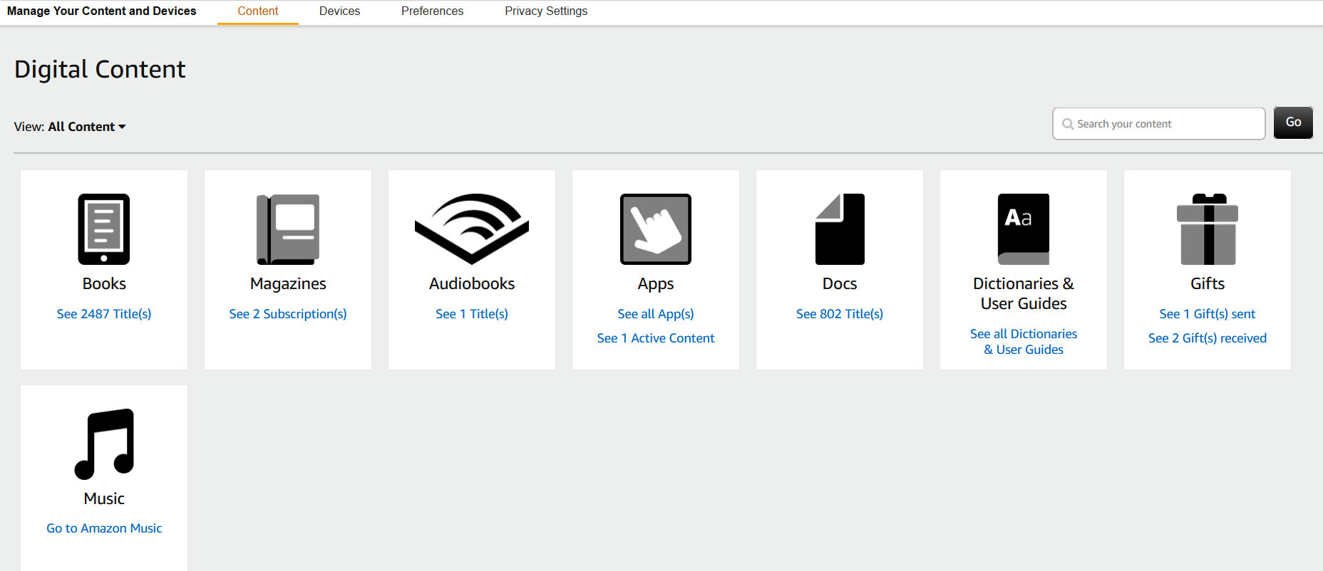 No preference tab under Manage content and devices