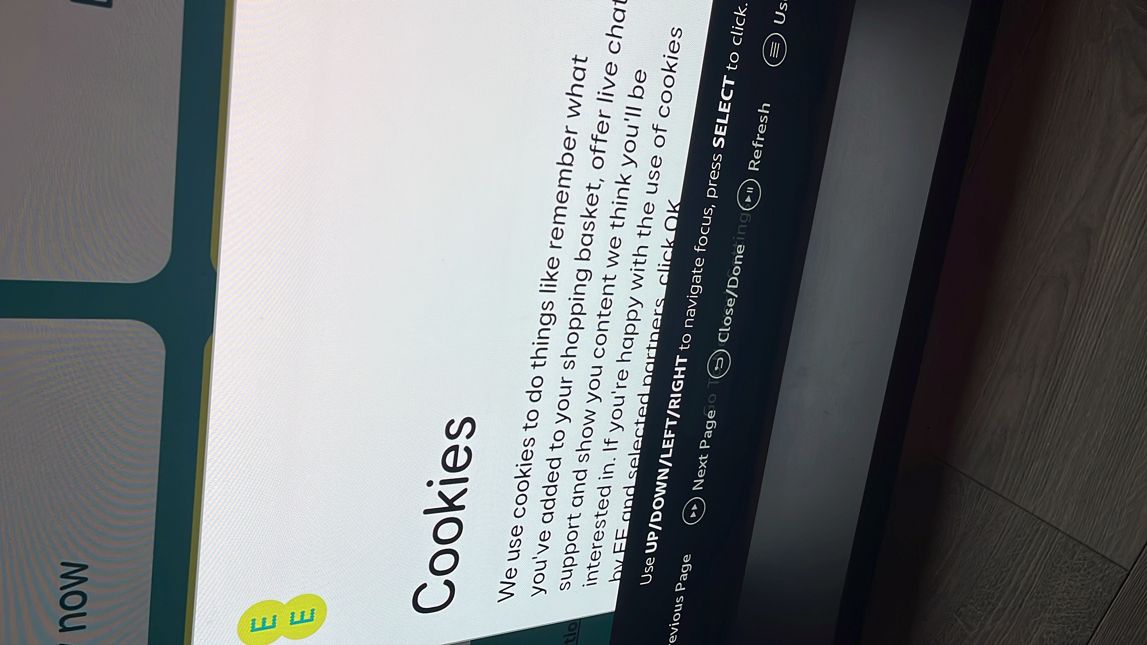 How to acknowledge Cookies screen