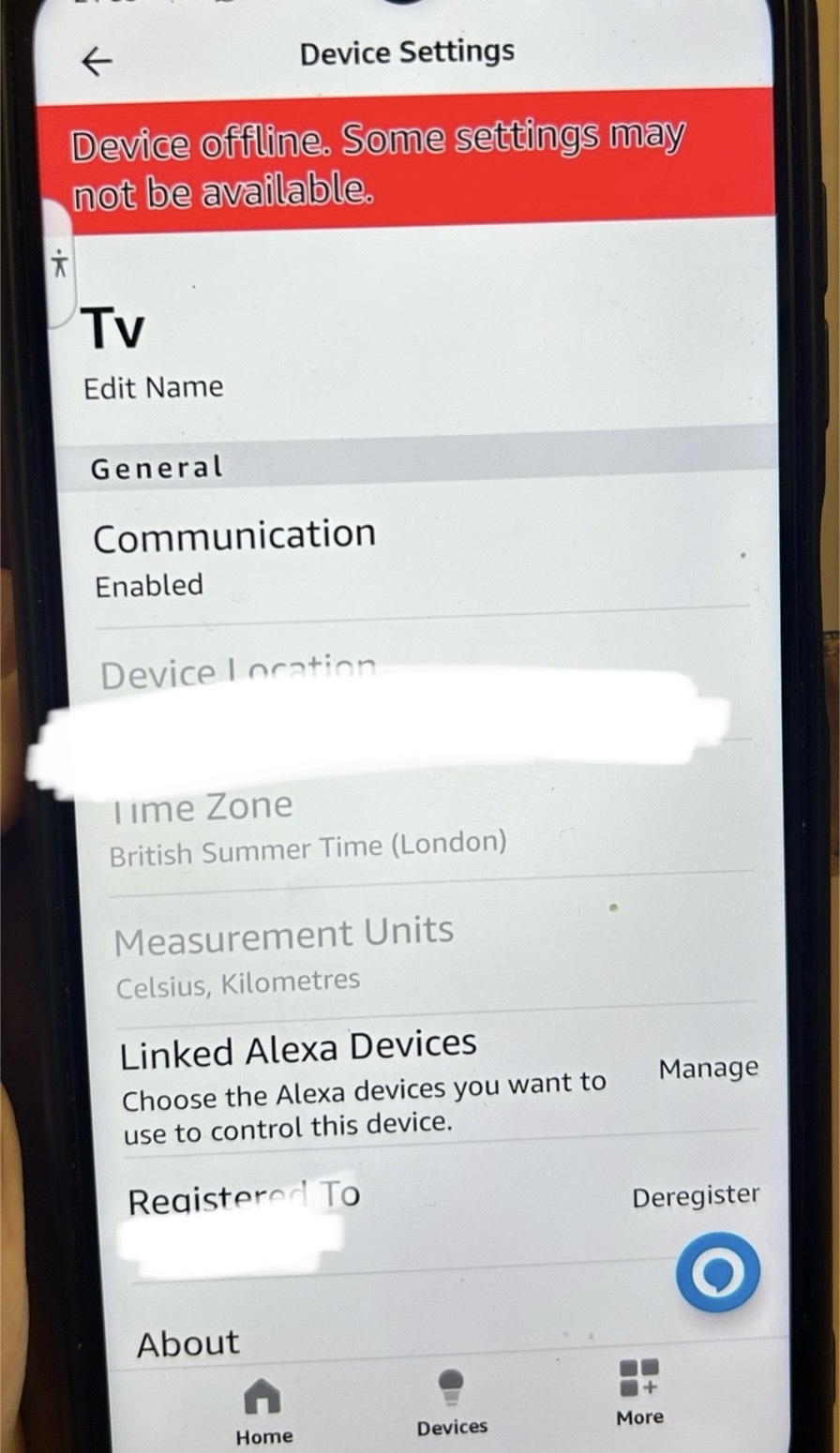 Alexa app says that the TV is offline