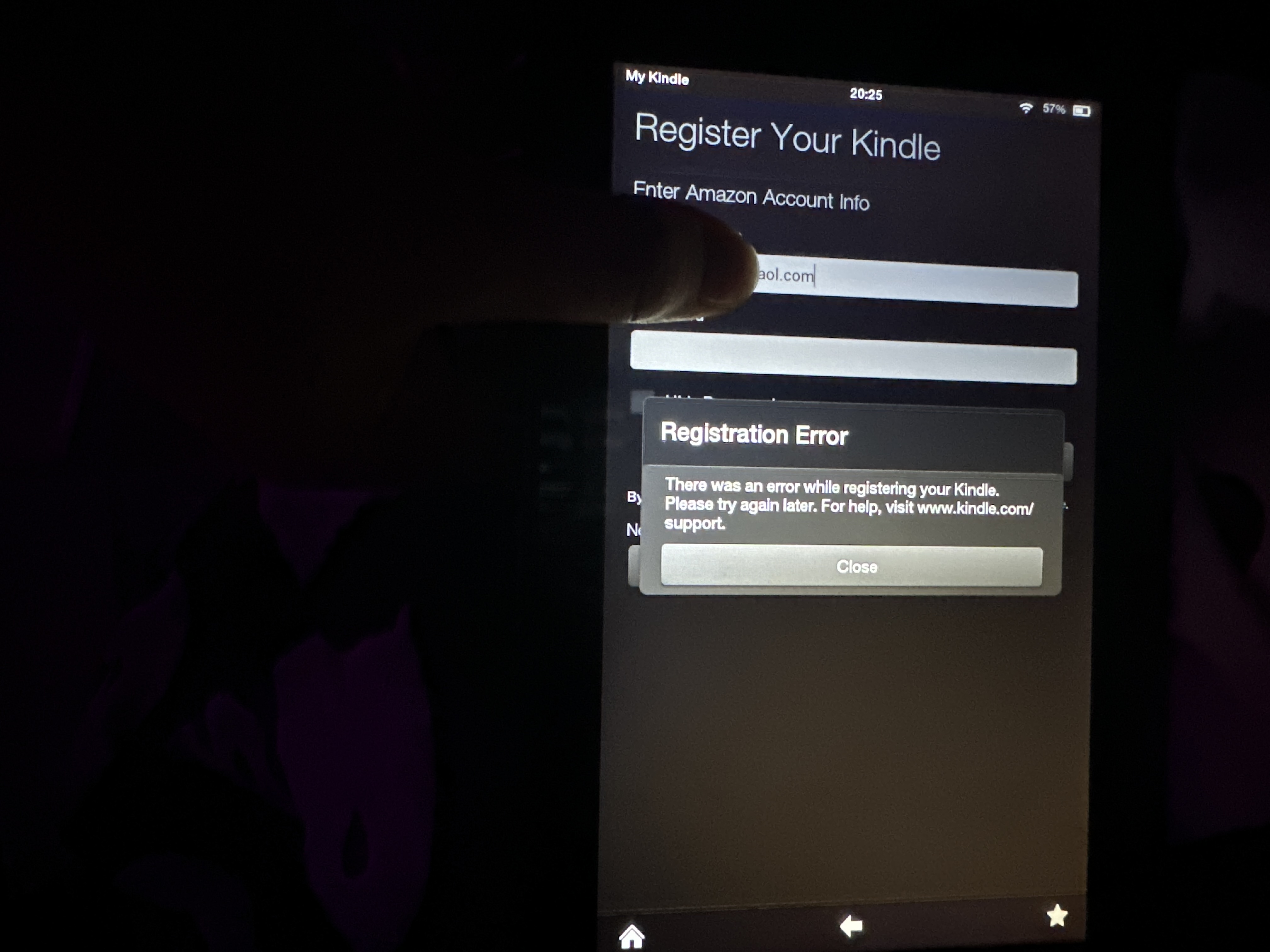 Why won’t my device let me register my Amazon account?